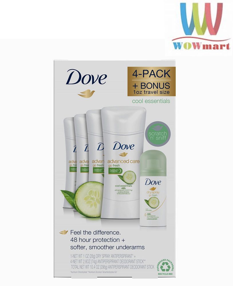 Lăn khử mùi Dove dưa leo Dove Advanced Care Cool Essentials 74g x4 ...