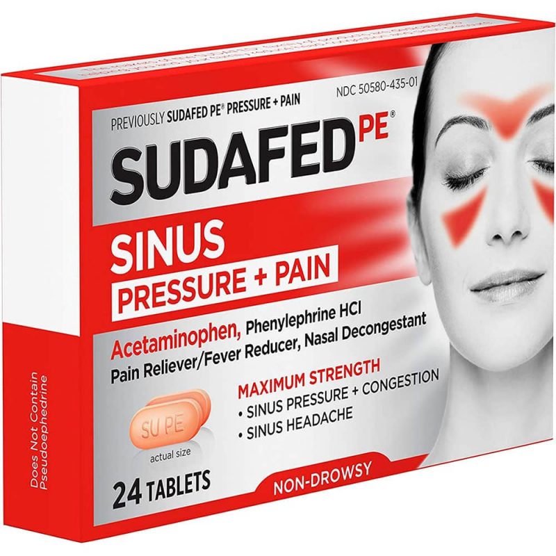 Viên uống thông mũi Sudafed PE Sinus Pressure + Pain Non-Drowsy 24 ...