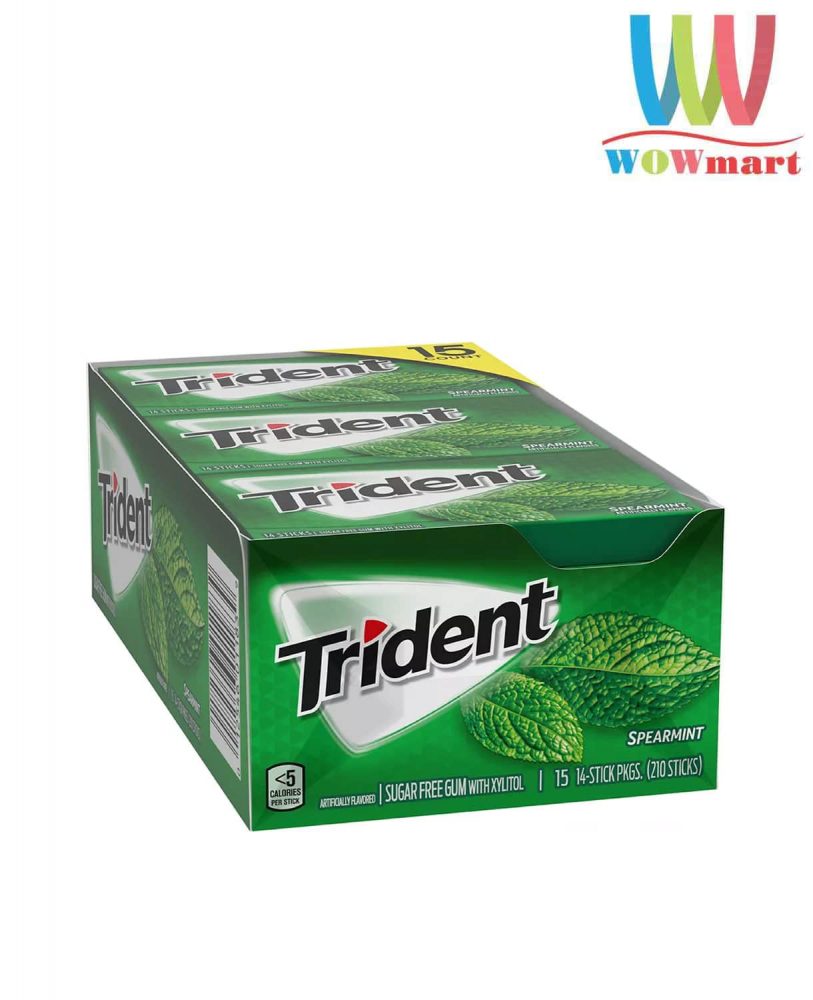 Sing gum Mỹ không đường Trident Spearmint 14 Sticks x15 Packs – Wowmart ...