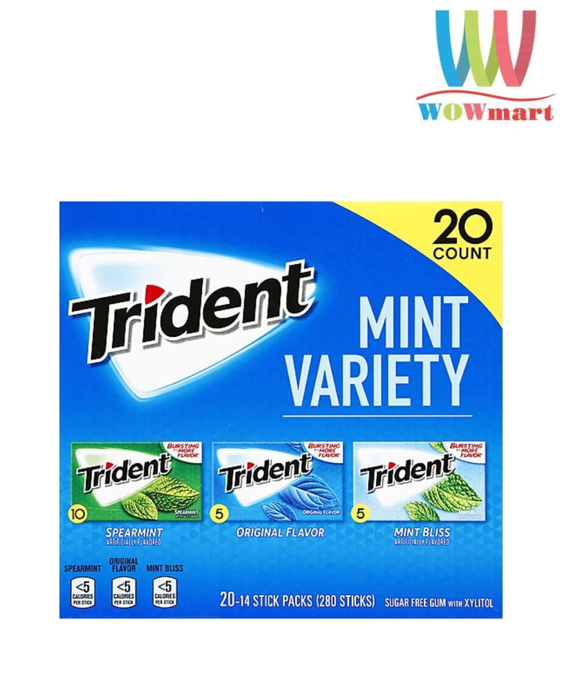 Sing gum Mỹ không đường Trident Spearmint, Mint Bliss, Original 14 ...