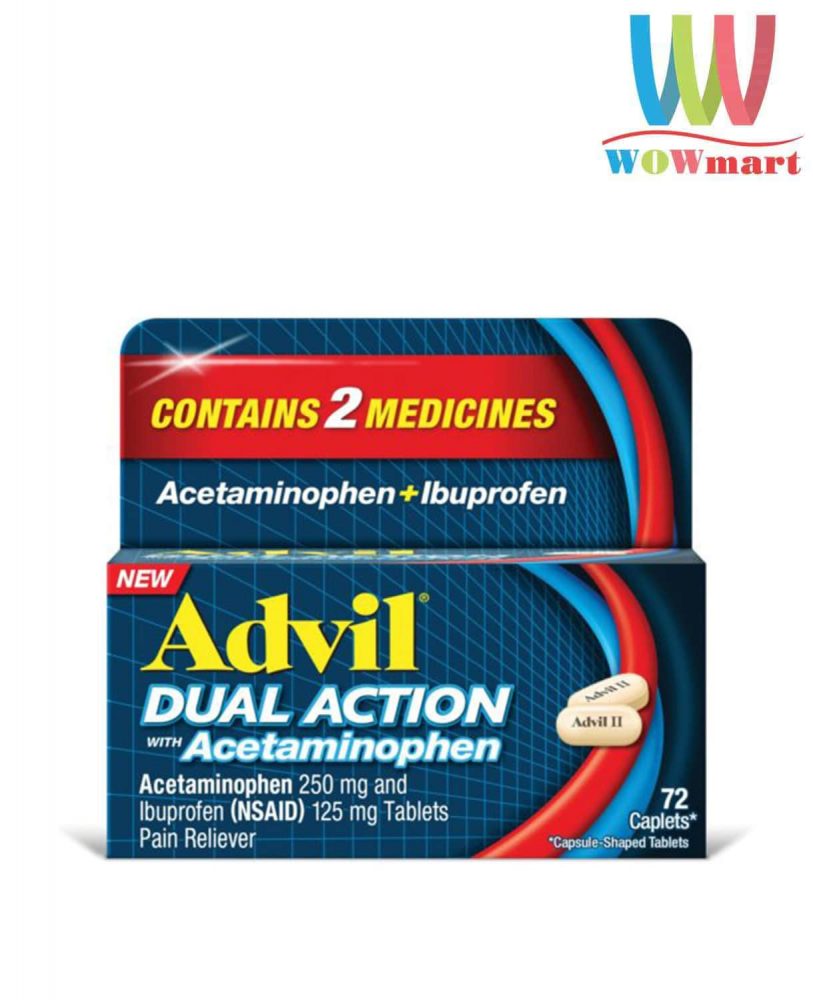Viên uống Advil Dual Action Acetaminophen 250mg Ibuprofen 125mg 72 ...