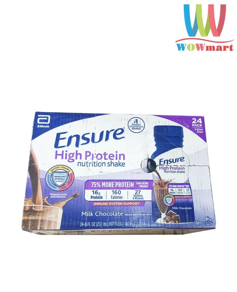 Sữa Ensure nước giàu protein Ensure High Protein Milk Chocolate 237ml Thùng 24 chai - Wowmart VN ...